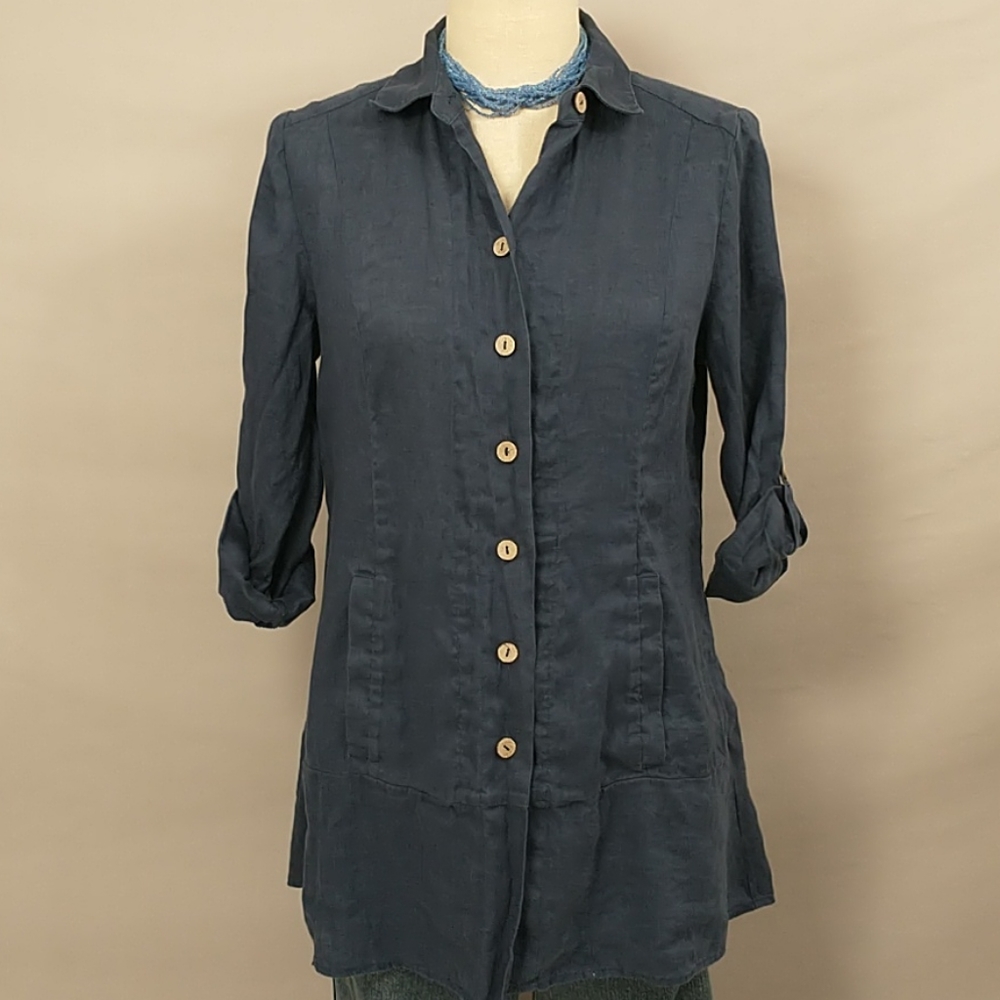 Periwinkle &Navy Blue Linen Shirt & Jacket Quality - Gem